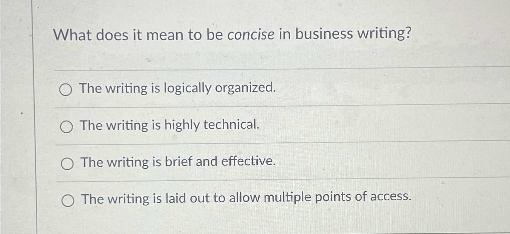 Solved What does it mean to be concise in business | Chegg.com