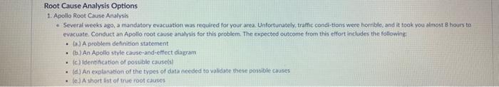 Root Cause Analysis Options 1. Apollo Root Cause | Chegg.com