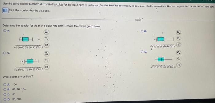 Solved use the same scales to construct modified box plots | Chegg.com