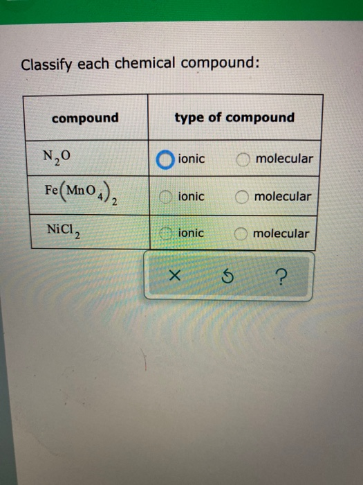 Solved Classify each chemical compound: compound type of | Chegg.com