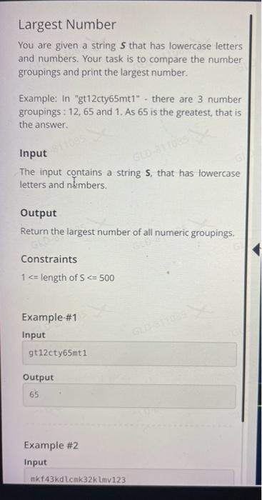 Solved Largest Number You are given a string S that has | Chegg.com