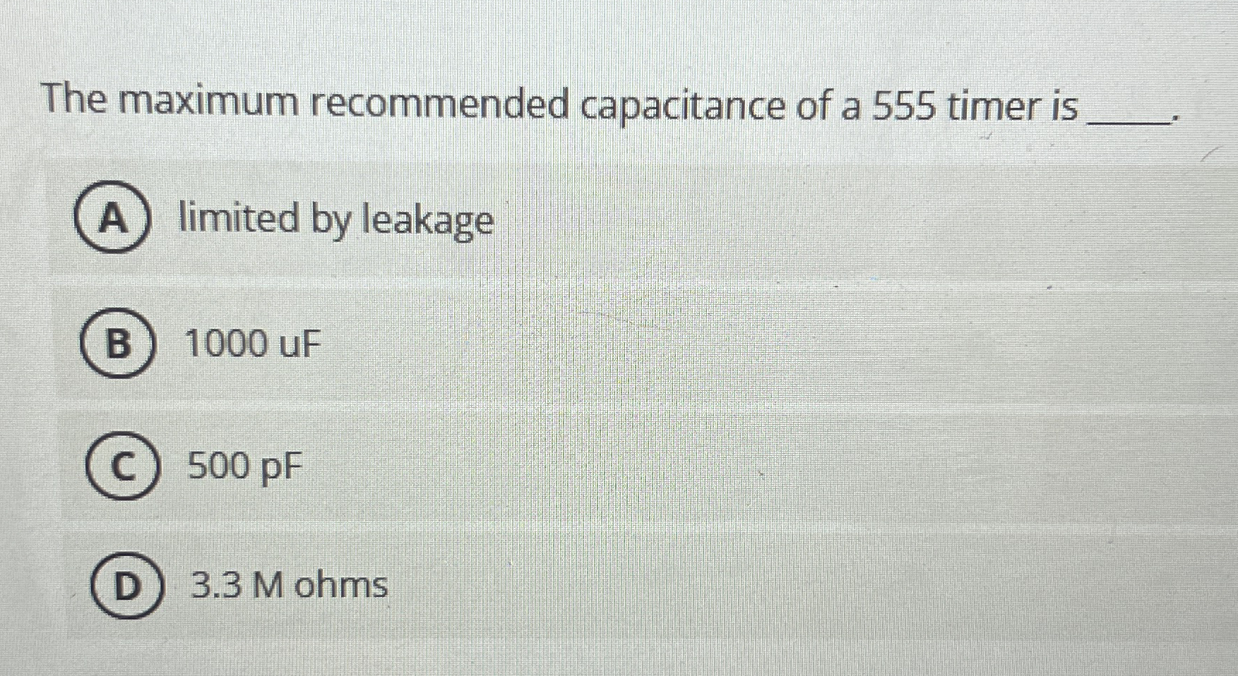 Solved The maximum recommended capacitance of a 555 ﻿timer | Chegg.com