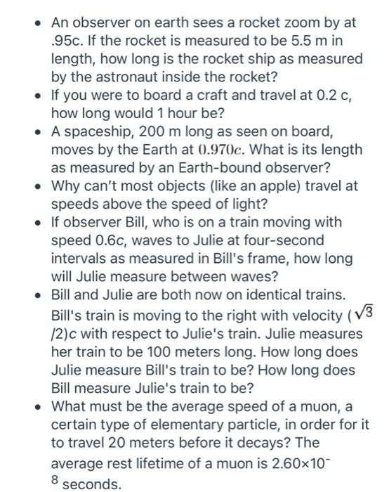 Solved An Observer On Earth Sees A Rocket Zoom By At 95c Chegg