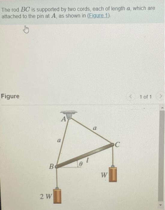 Solved The rod BC is supported by two cords, each of length | Chegg.com