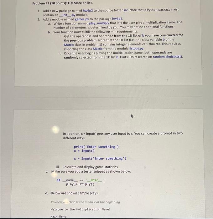 Problem \#\#2 (10 points): LO: More on list. 1. Add a | Chegg.com