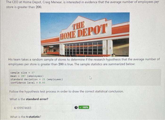 Solved The CEO at Home Depot, Craig Menear, is interested in | Chegg.com