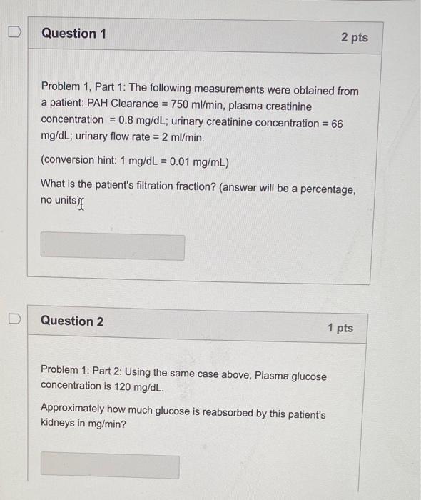 Solved Question 1 2 pts Problem 1, Part 1: The following | Chegg.com