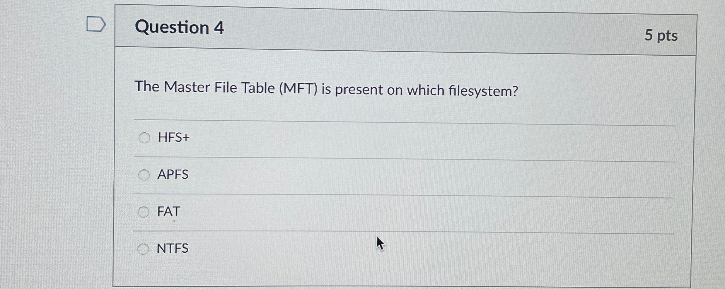 Solved Question 45 ptsThe Master File Table (MFT) is | Chegg.com Solved Question 45 ptsThe Master File Table (MFT) is | Chegg.com