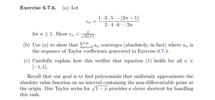 Solved Exercise 6.7.6. (a) Let cn=2⋅4⋅6⋯2n1⋅3⋅5⋯(2n−1) for | Chegg.com