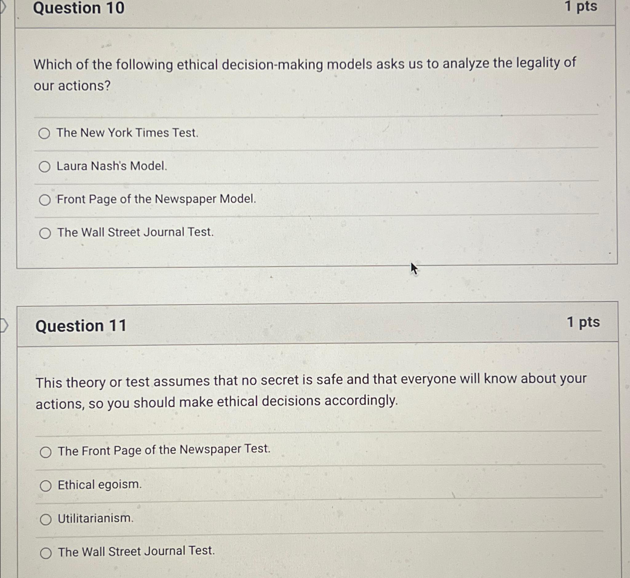 Solved Question 101 ﻿ptsWhich of the following ethical | Chegg.com