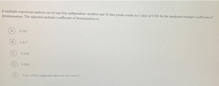 Solved A multiple regression analysis involving four | Chegg.com