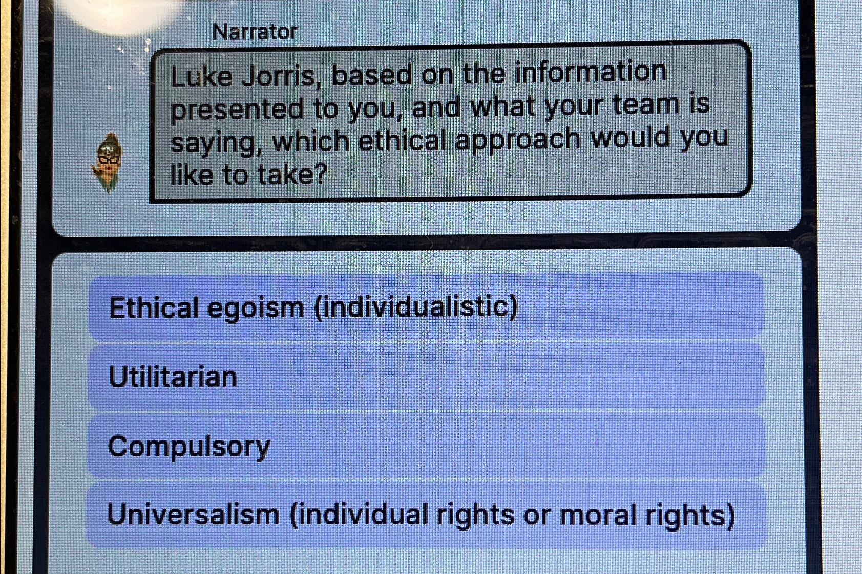 Solved NarratorLuke Jorris, based on the information | Chegg.com