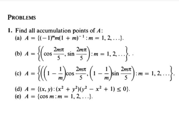 Solved 1. Find all accumulation points of A : (a) | Chegg.com