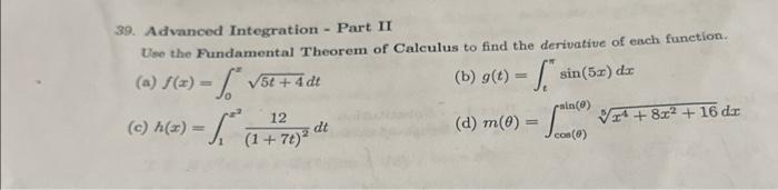 Solved 39. Advanced Integration - Part II Use the | Chegg.com