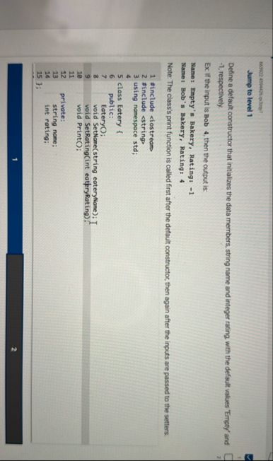 Solved Jump to level 1Define a default constructor that | Chegg.com