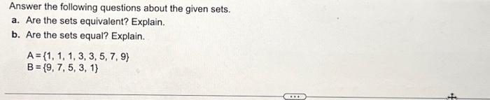 Solved Answer the following questions about the given sets. | Chegg.com