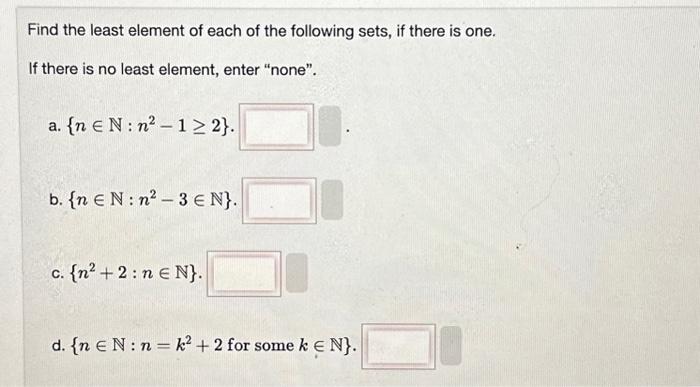Solved Find the least element of each of the following sets, | Chegg.com
