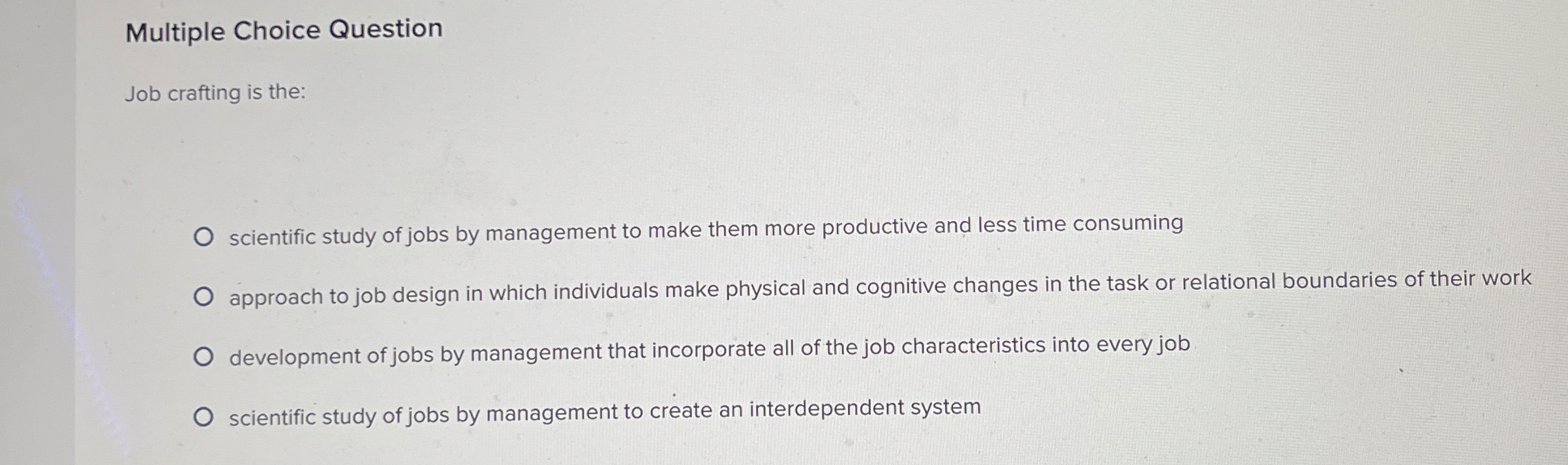 Solved Multiple Choice QuestionJob crafting is | Chegg.com