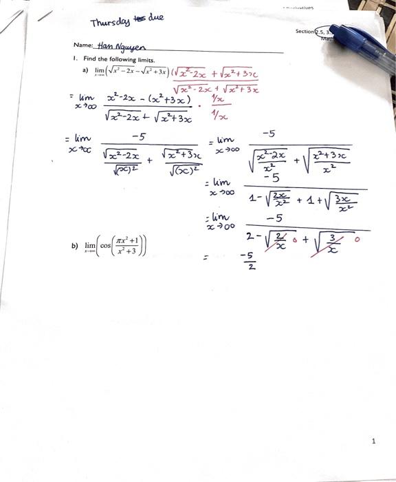 Solved 1. Find the following limits. a) | Chegg.com