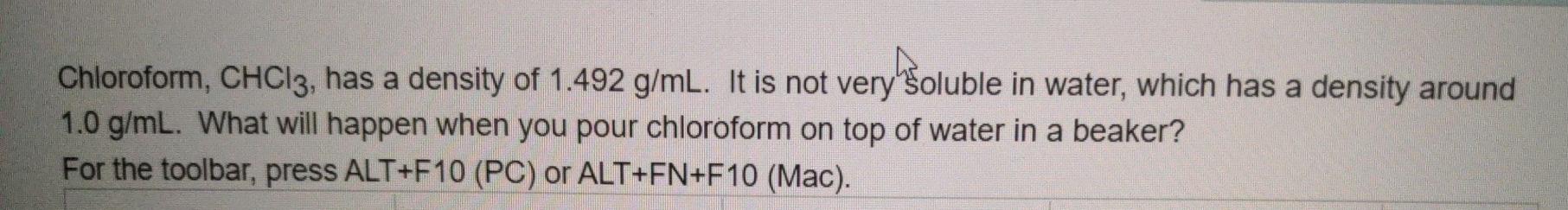 Solved Chloroform, CHCl3, has a density of 1.492 g/mL. It is | Chegg.com