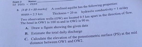 Solved Exam 2 Name: Se 2021 - 2023 3. [3@5=15 marks] A | Chegg.com