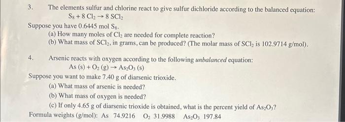 Solved 3. The elements sulfur and chlorine react to give | Chegg.com