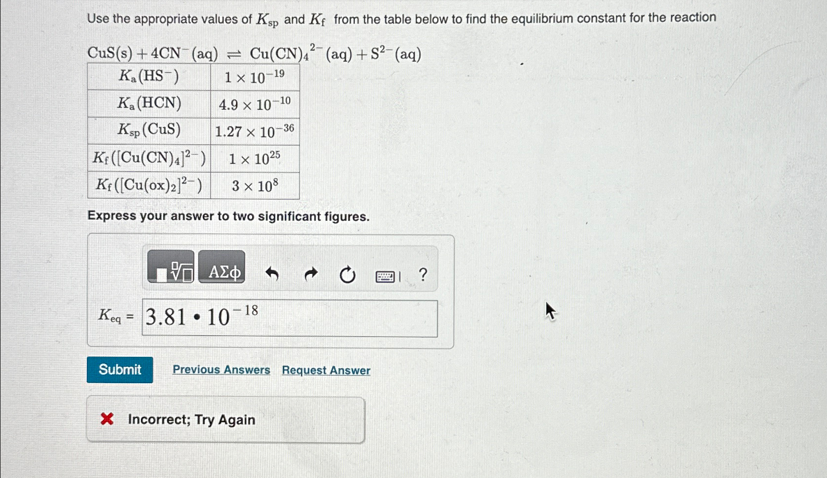 Solved Use the appropriate values of Ksp ﻿and Kf ﻿from the | Chegg.com