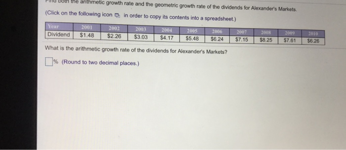 Solved out the arithmetic growth rate and the geometric | Chegg.com
