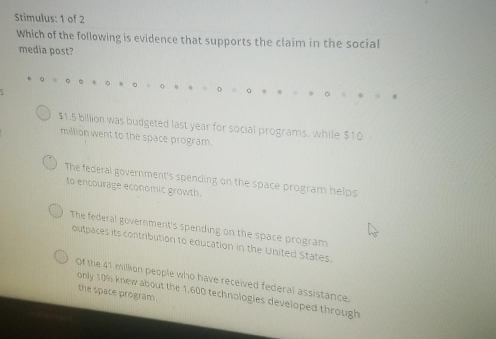 Solved Stimulus: 1 ﻿of 2Which of the following is evidence | Chegg.com