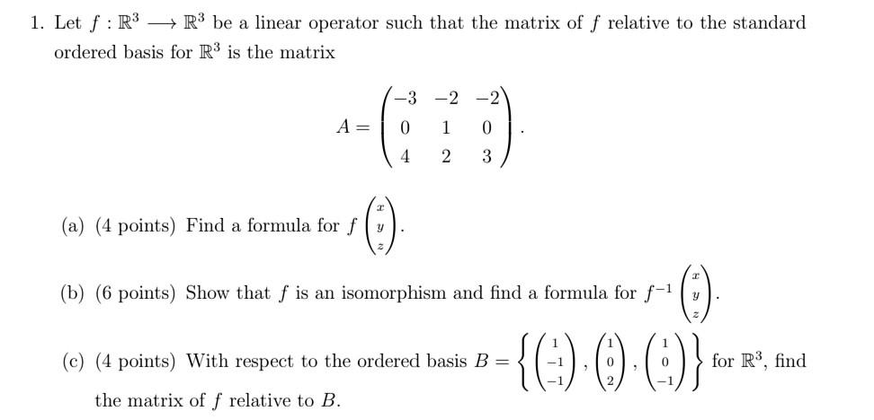 Solved 1. Let f:R3 R3 be a linear operator such that the | Chegg.com