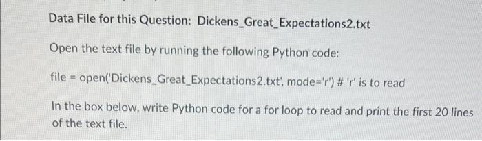 Solved Data File for this Question: | Chegg.com
