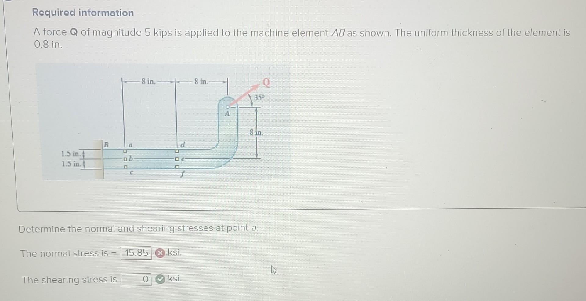 Solved Required information A force Q of magnitude 5 kips is | Chegg.com