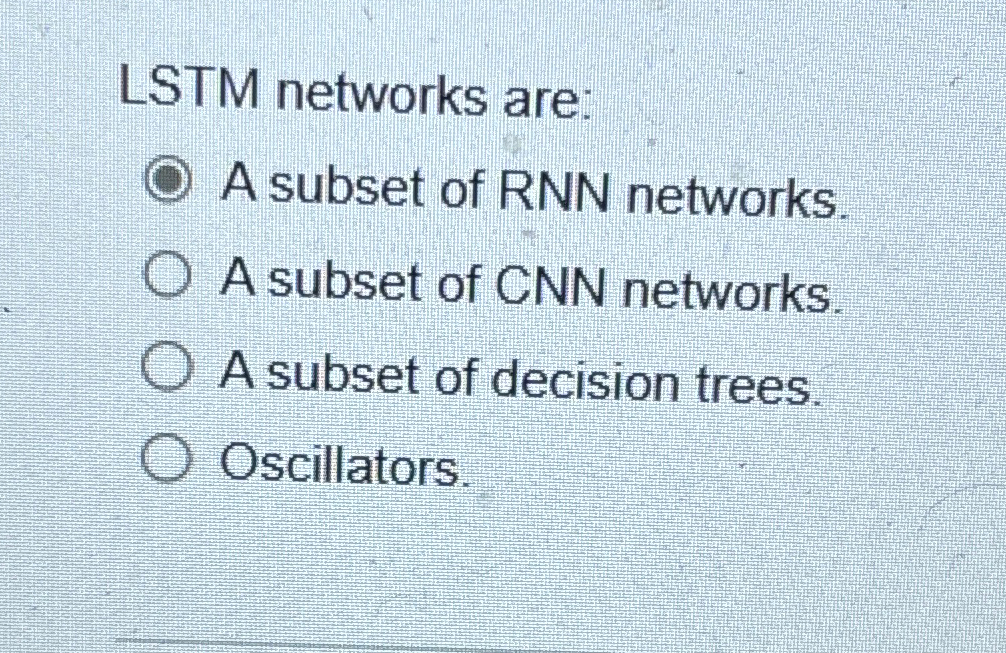 Solved LSTM networks are:A subset of RNN networks.A subset | Chegg.com