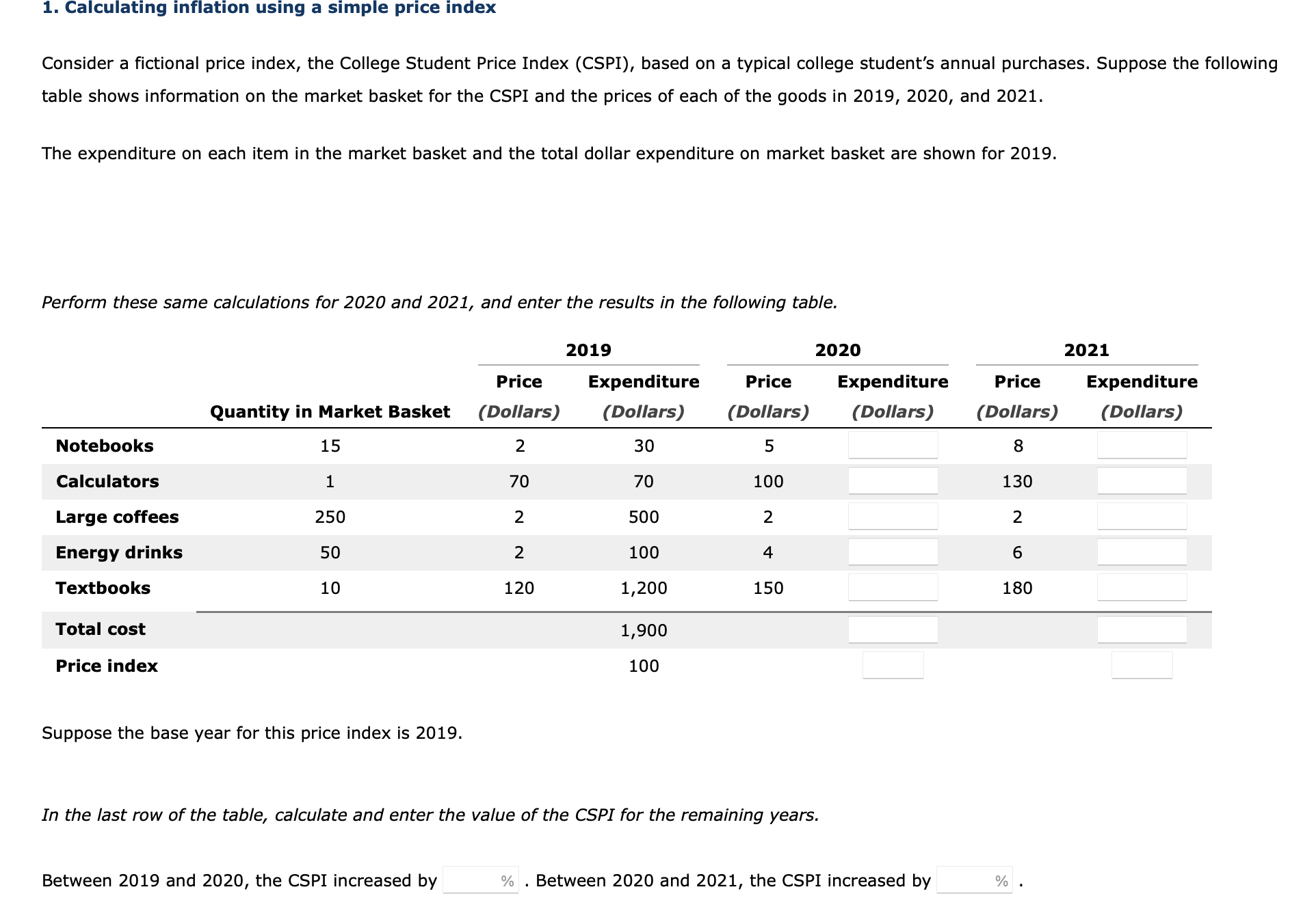 Solved Calculating inflation using a simple price | Chegg.com