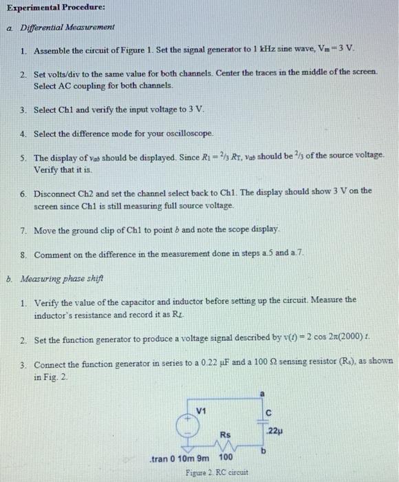 Solved Experimental Procedure: a Differential Measurement 1. | Chegg.com