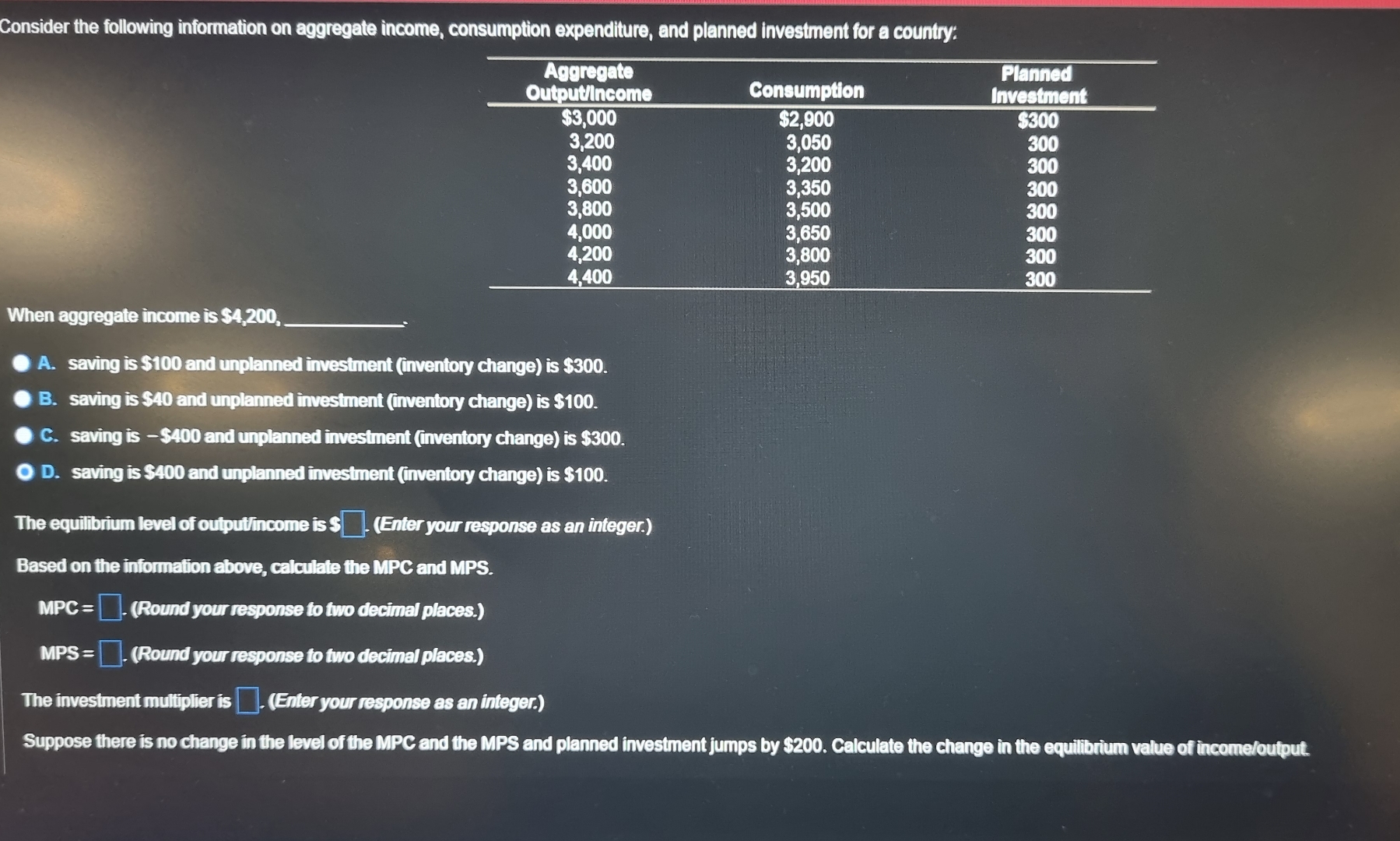 Solved Consider the following information on aggregate | Chegg.com