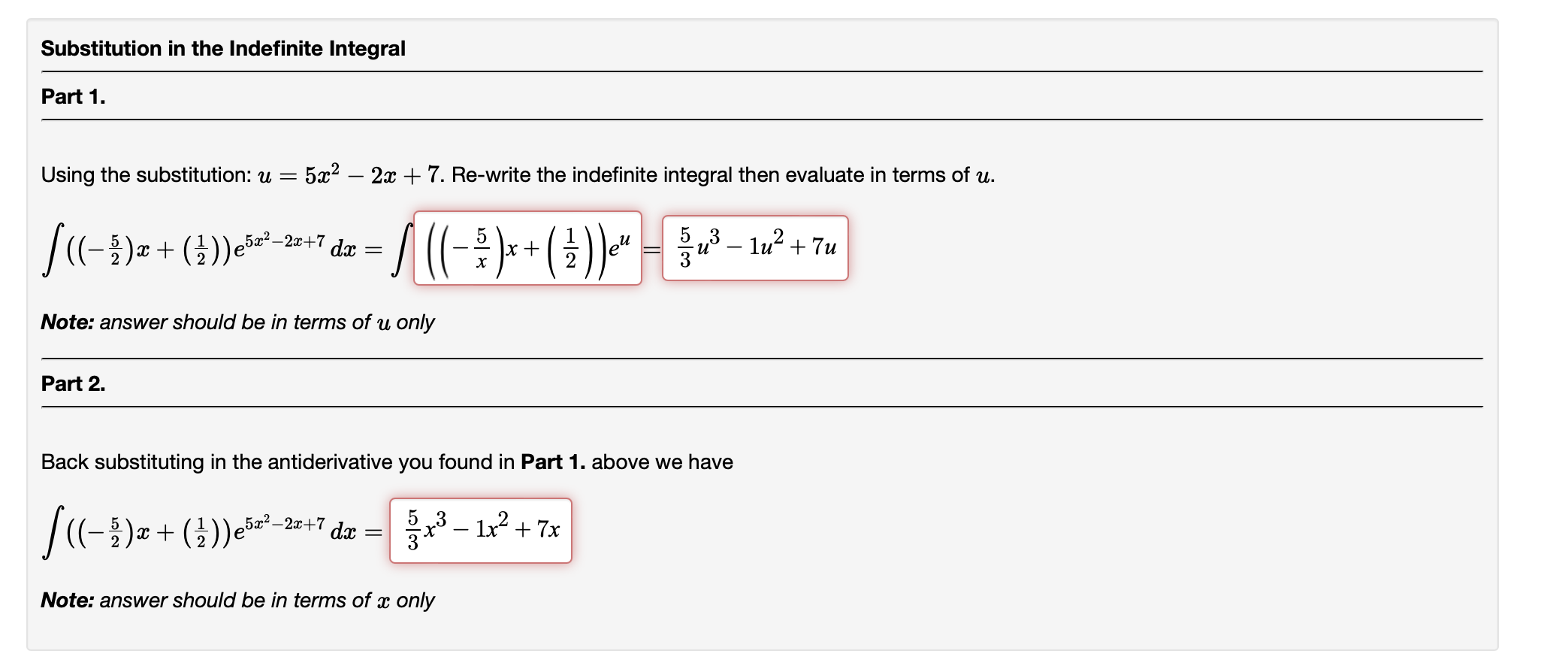 Solved Substitution in the Indefinite IntegralPart 1.Using | Chegg.com