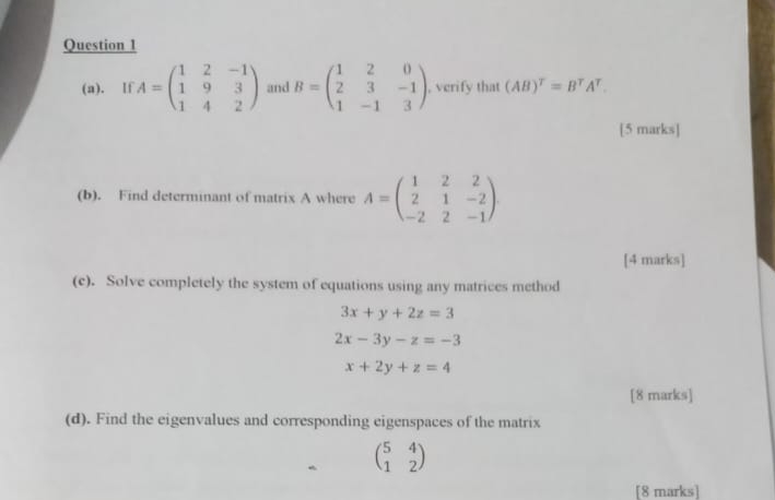 Question 1a ﻿if A 12 1 193 142 ﻿and 