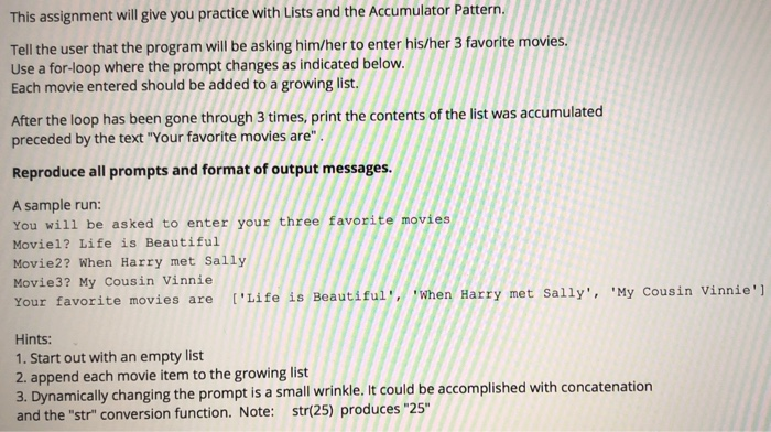 Solved This assignment will give you practice with Lists and | Chegg.com