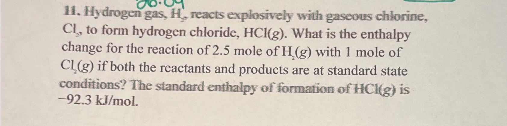 Solved Hydrogen gas, H, ﻿reacts explosively with gaseous | Chegg.com