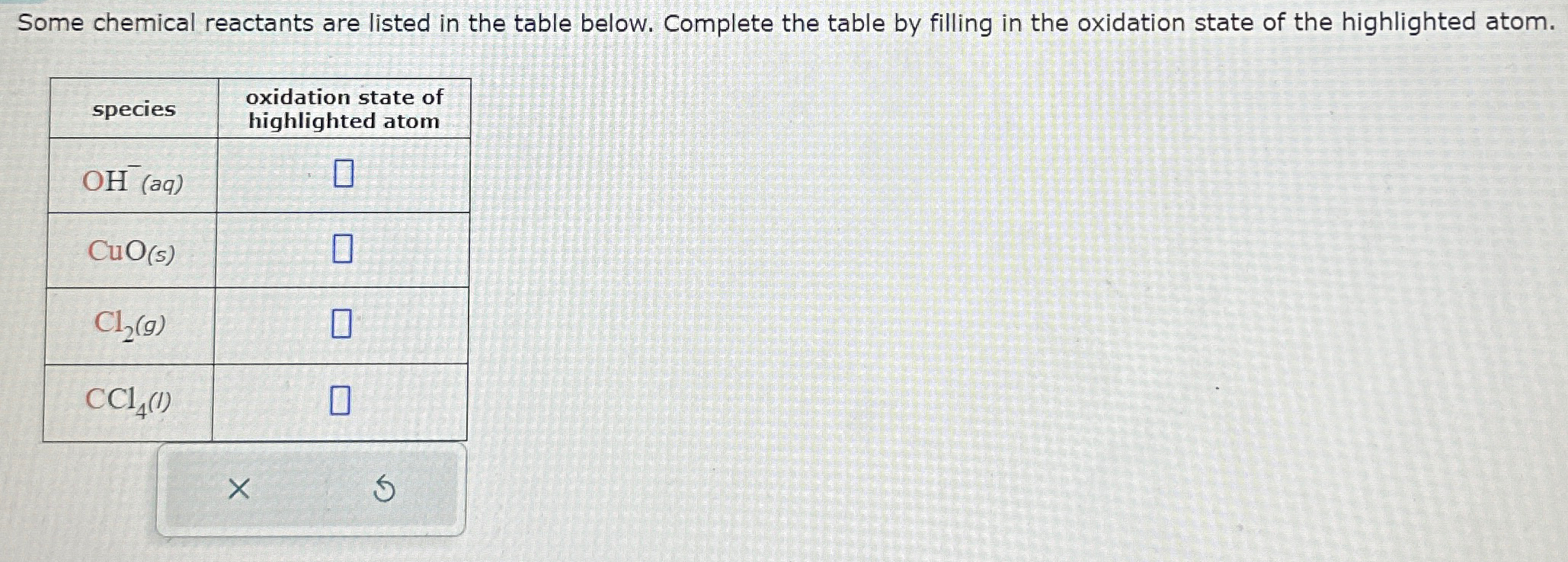 Solved Some chemical reactants are listed in the table | Chegg.com