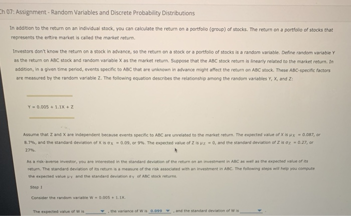 Solved th07: Assignment - Random Variables and Discrete | Chegg.com