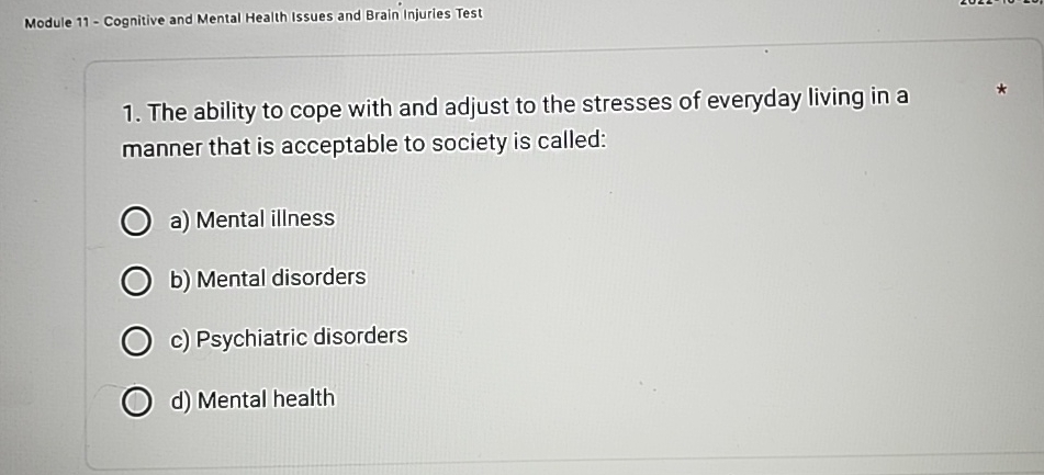 Solved Module 11 - ﻿Cognitive and Mental Health Issues and | Chegg.com
