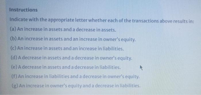 Solved Instructions Indicate with the appropriate letter | Chegg.com