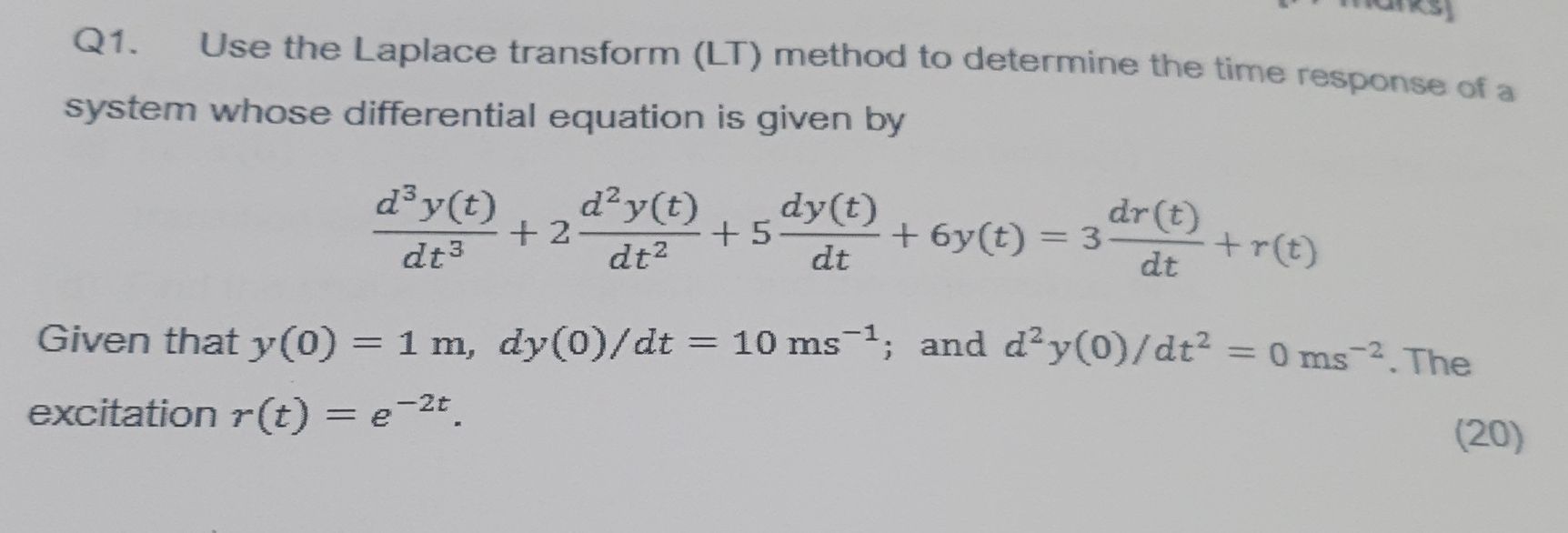 Solved Q1. ﻿Use the Laplace transform (LT) ﻿method to | Chegg.com