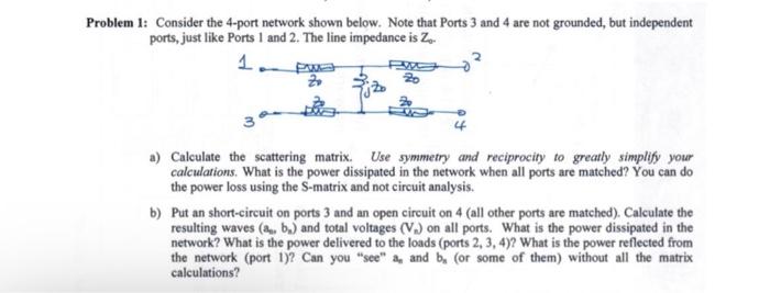 Solved Problem 1: Consider the 4-port network shown below. | Chegg.com
