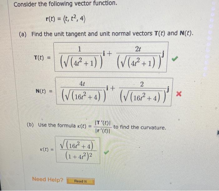 Solved Consider the following vector function. r(t) = (t, | Chegg.com