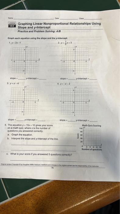 Graphing Linear Nonproportional Relationships Using | Chegg.com