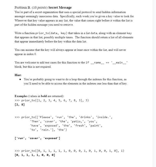 Solved Problem B. (10 points) Secret Message You're part of | Chegg.com Solved Problem B. (10 points) Secret Message You're part of | Chegg.com