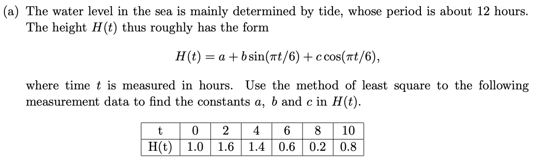 Solved (a) ﻿The water level in the sea is mainly determined | Chegg.com
